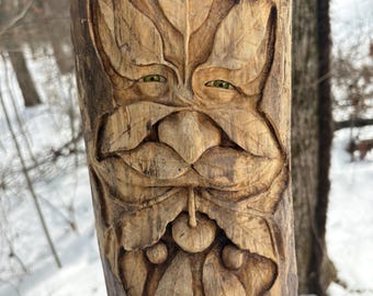 Green Man Wood Spirit Carving Hand Carved Wood Wall Art Carving of a ...