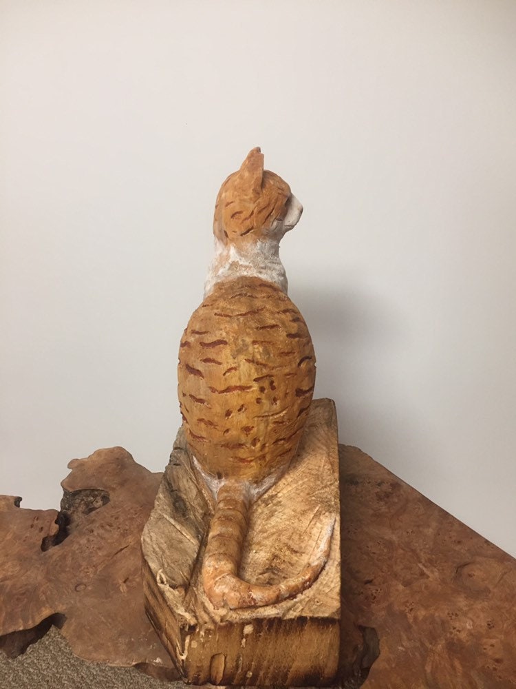 Cat Wood Carving, Cat Sculpture, Carving of a Cat, by Josh Carte, Made ...