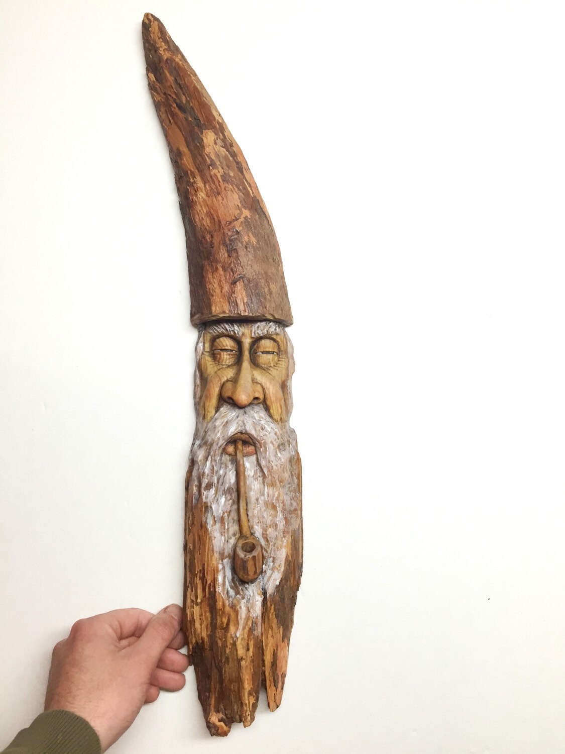 Sale 1 3 Off Wizard Wood Spirit Wood Carving Old Man Hand Carved Wood Art Sculpture by Josh Carte Perfect Wood Gift OOAK Beard