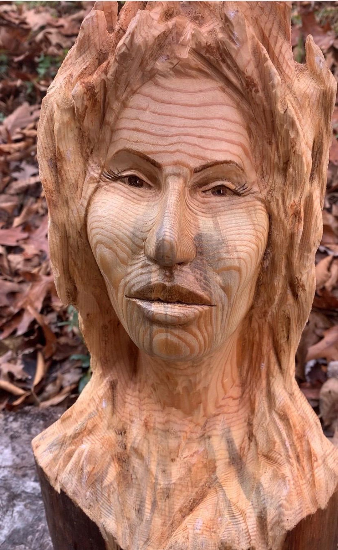 Female Face Wood Carving Bust Sculpture Perfect Wood Gift Carving of a ...