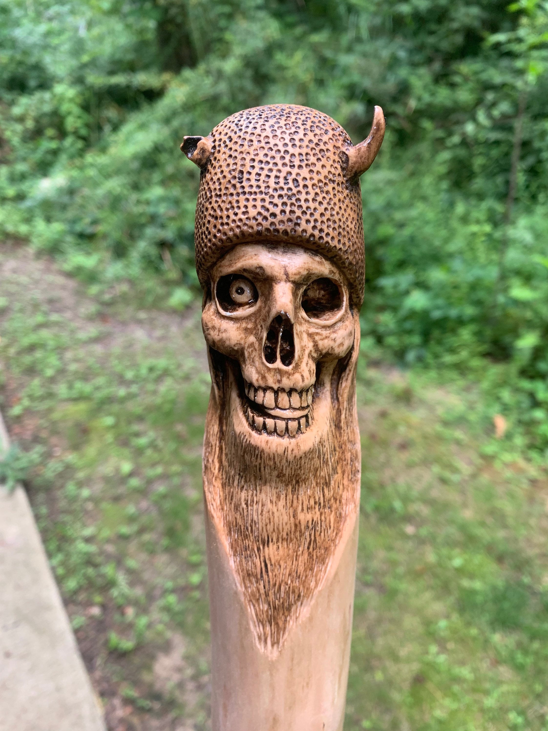 Walking Stick, Wood Carving, Carved Walking Stick, Hiking Stick, Skull ...