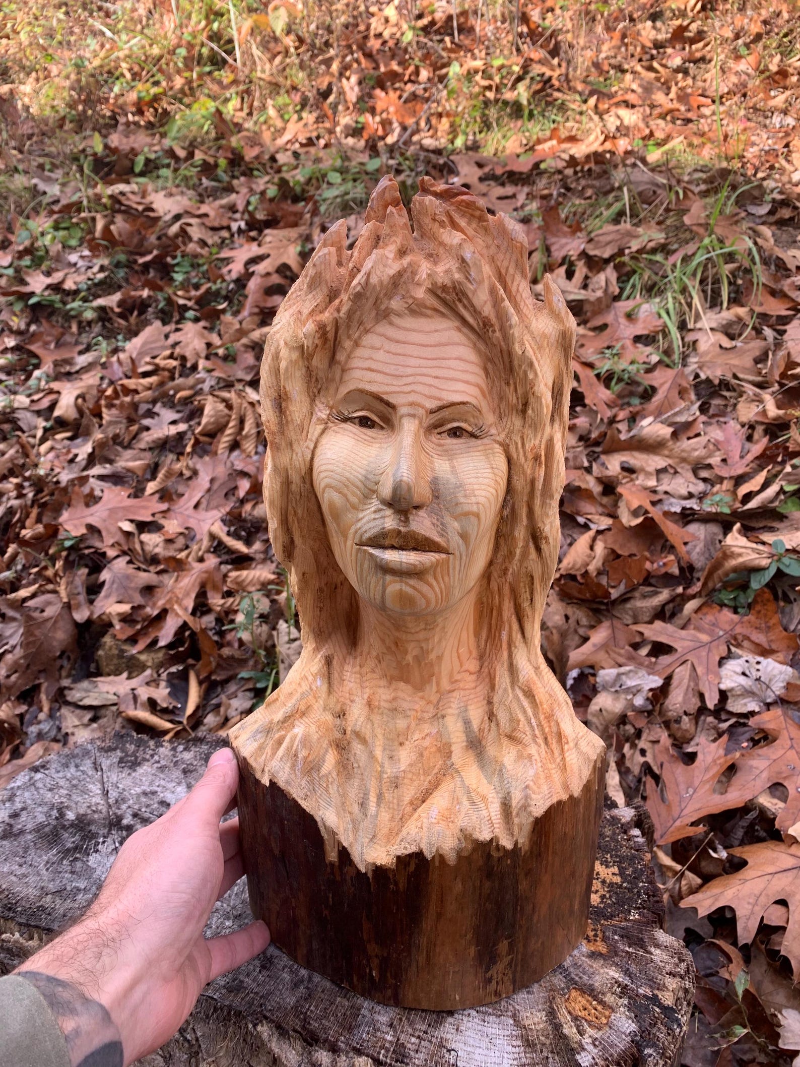 Hand Carved Pine Wood Woman Bust Sculpture - "slay, Queen" Chainsaw ...