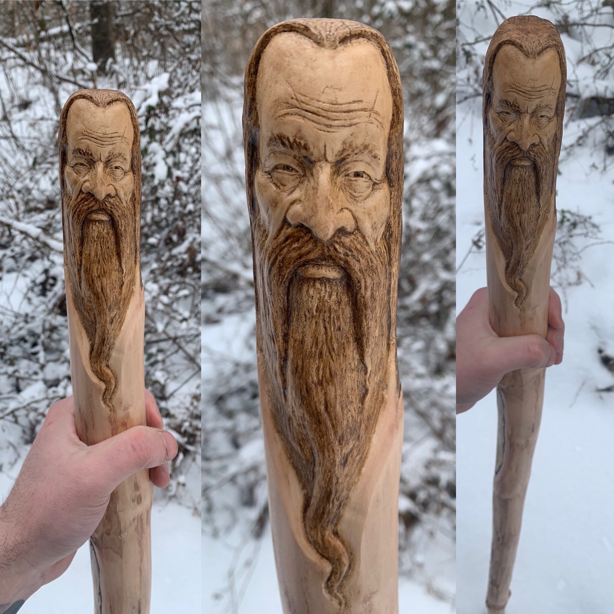 Walking Stick, Wood Carving, Wizard Carving, Mountain Man Carving ...
