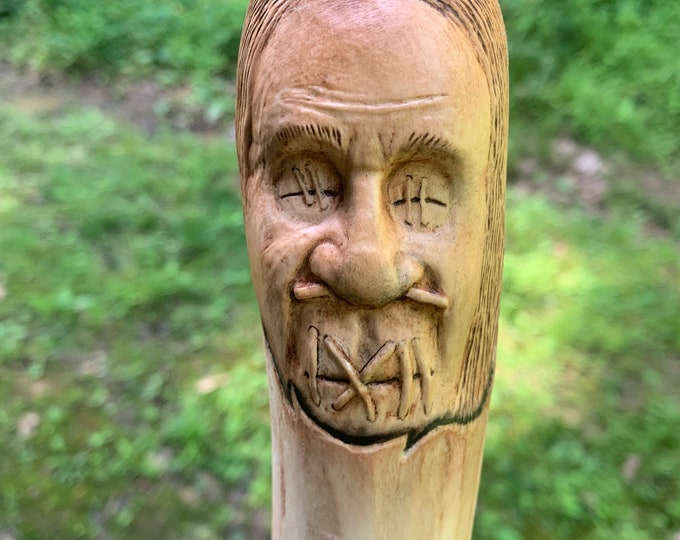 Shrunken Head, Walking Stick, by Josh Carte, Wood Carving, Dark Art ...