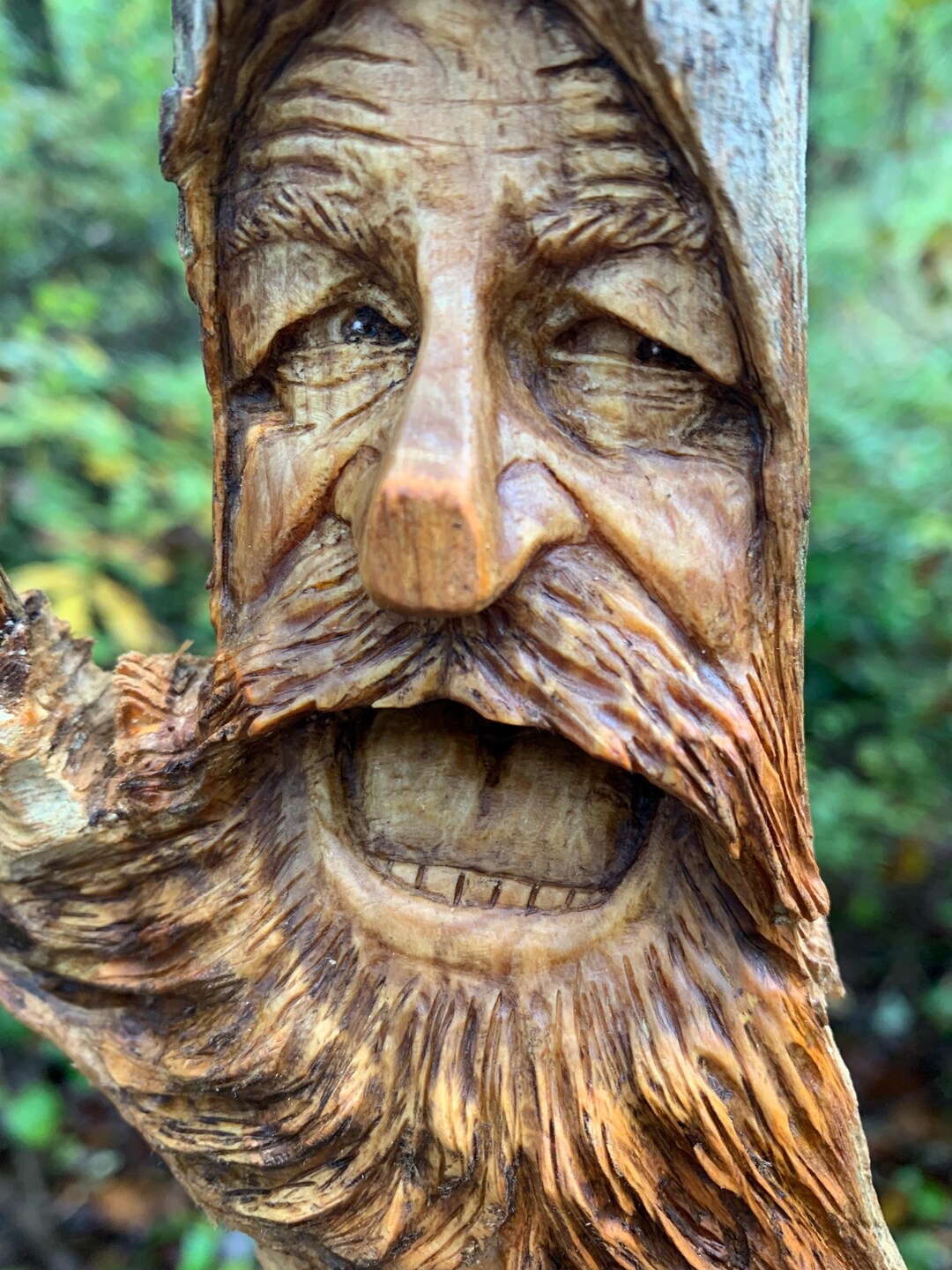 Wood Spirit Carving Hand Carved Wood Art Carving of a Face Handmade ...