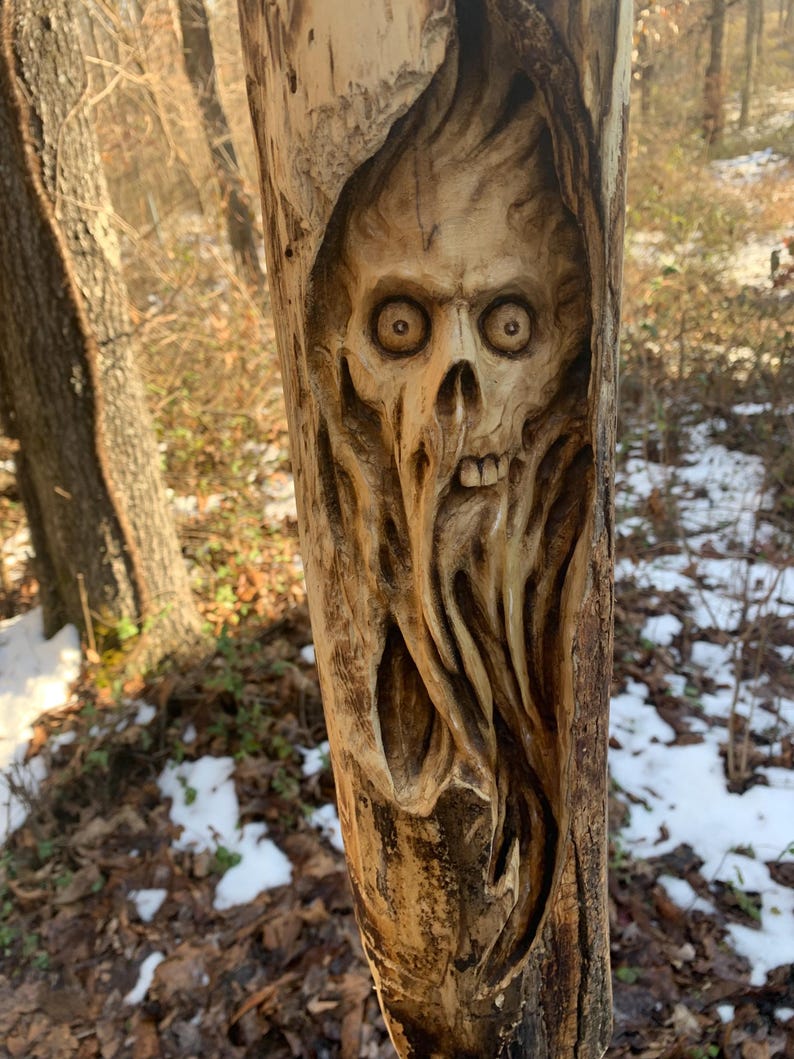 Skull Wood Carving Macabre Dark Art Hand Carved Wood Wall Art Carving ...