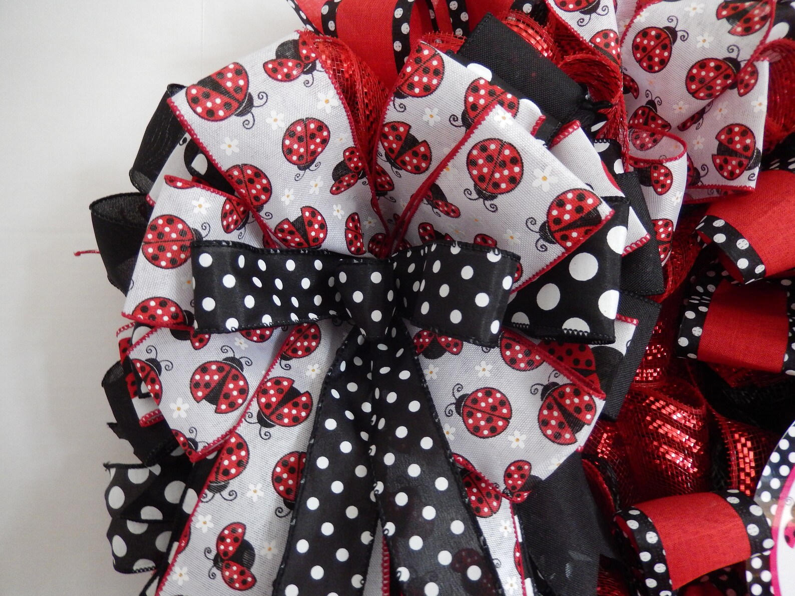 Spring Summer Wreath Ladybug and Polka Dots Red Black and - Etsy