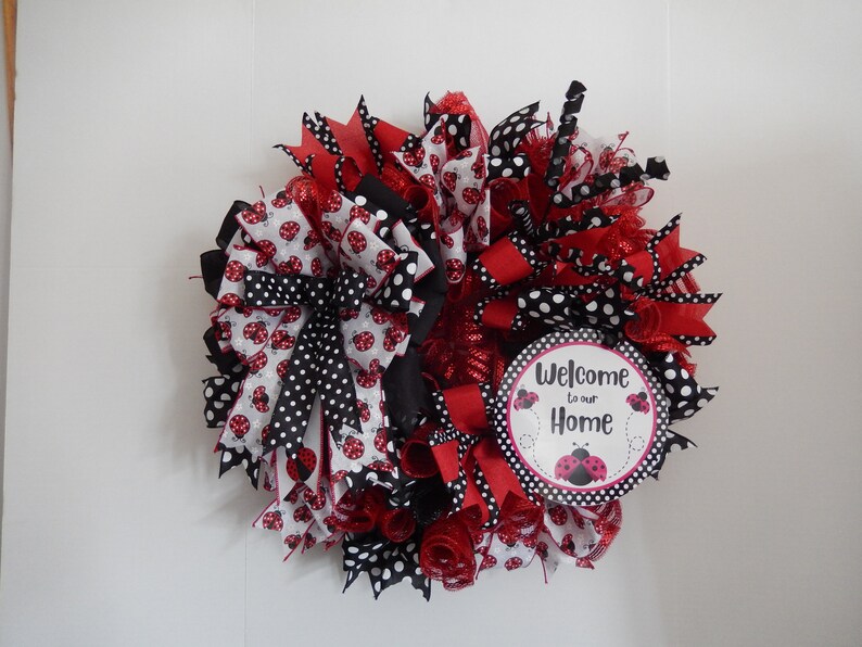 Spring Summer Wreath Ladybug and Polka Dots Red Black and - Etsy