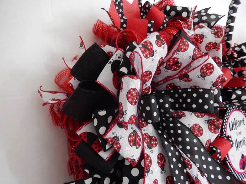 Spring Summer Wreath Ladybug and Polka Dots Red Black and - Etsy