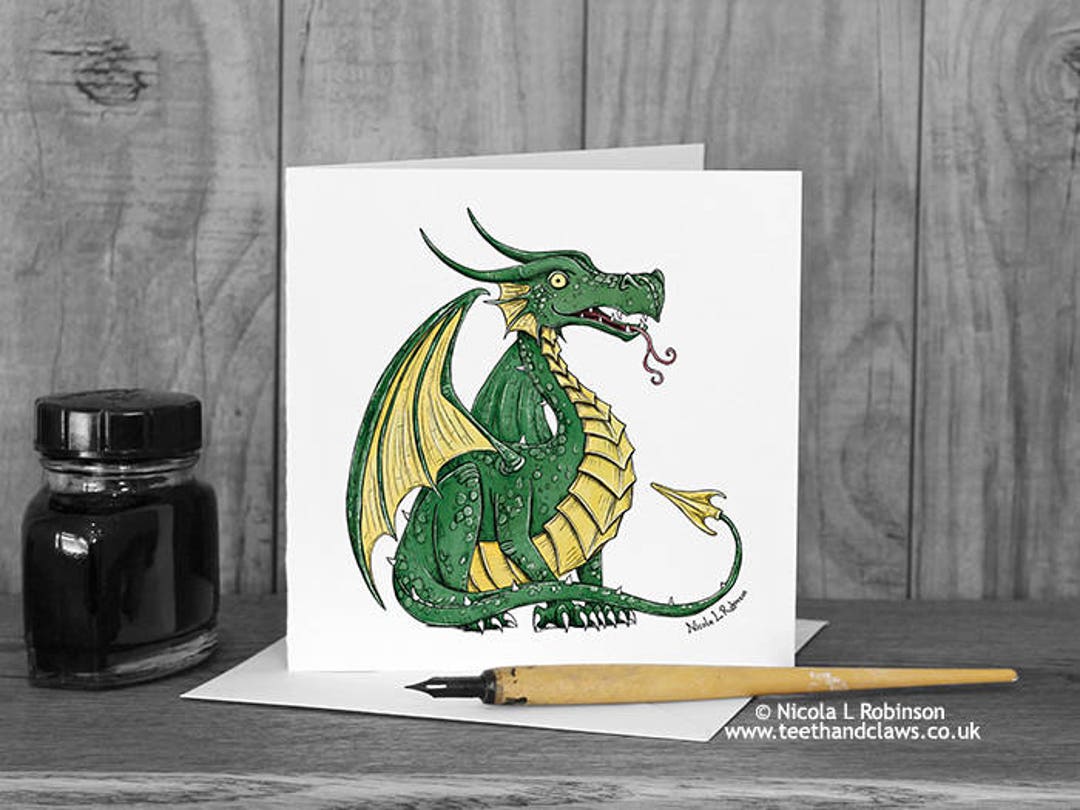 Green Dragon Card Dragon Birthday Card Green Dragon Dragon - Etsy