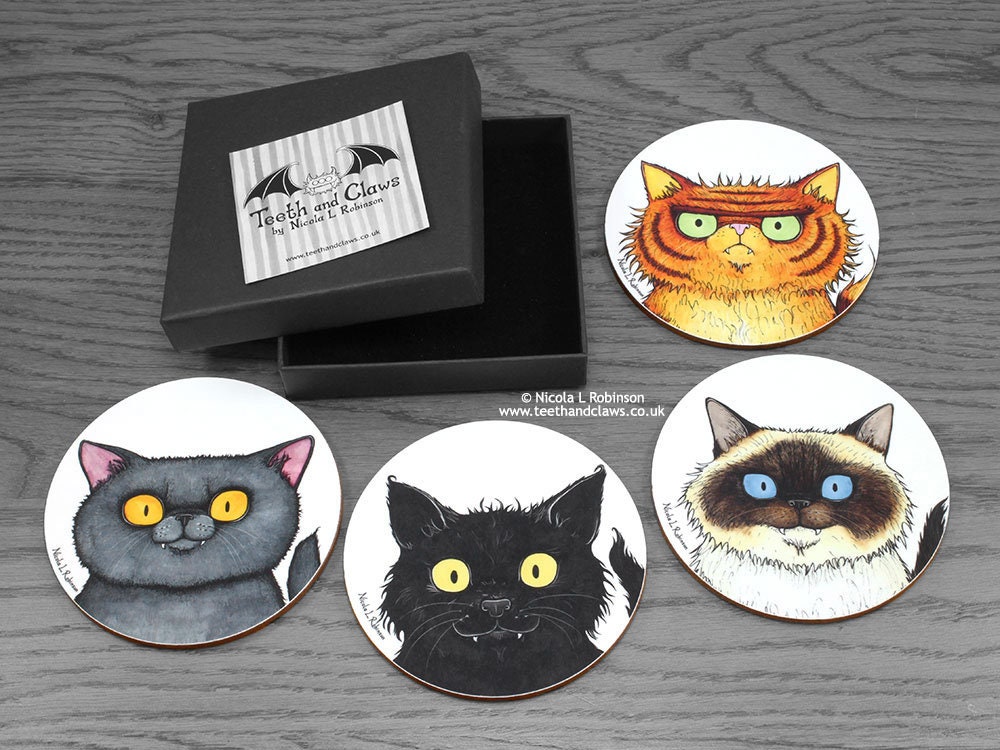 Cat Coasters Set of Cat Coasters Cute Cat Coasters | Etsy