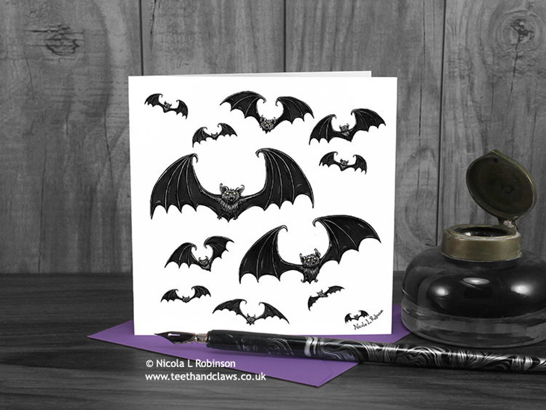 Bat Greeting Card, Gothic Note Card, Gothic Bats Card, Bat Birthday ...