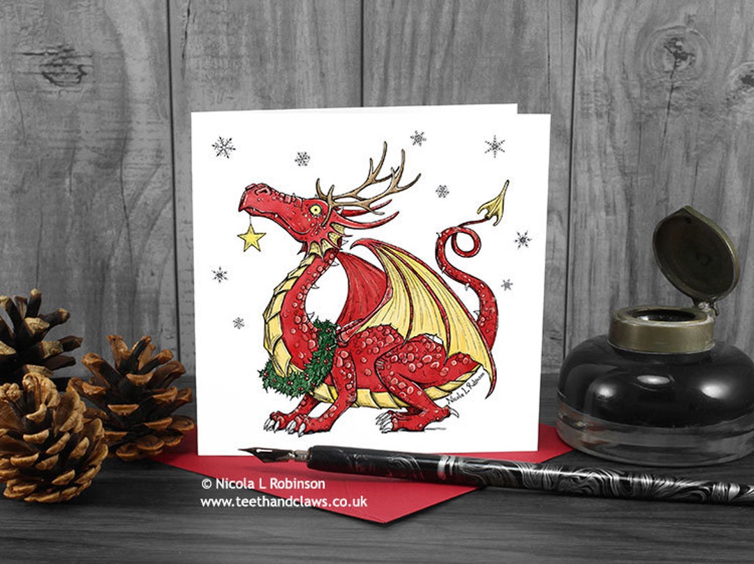 Dragon Christmas Card Welsh Dragon Red Dragon Welsh - Etsy
