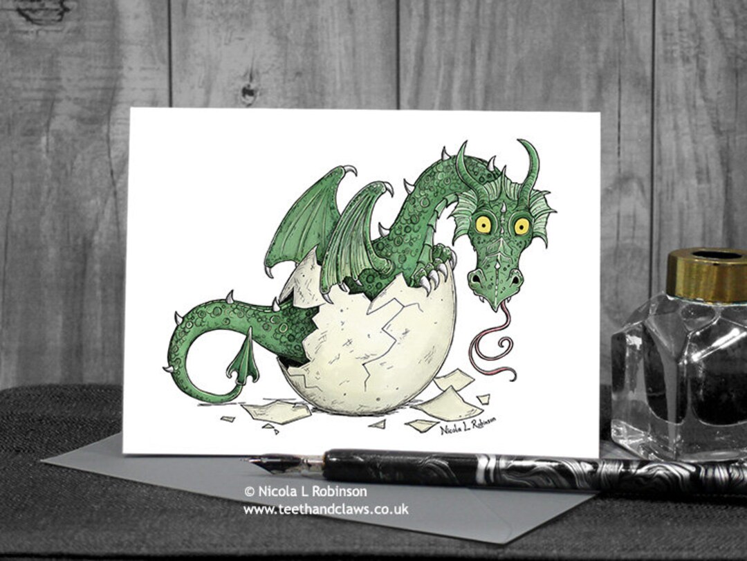 New Baby Card, Congratulations Baby, Cute Baby Dragon, Baby Shower Card ...