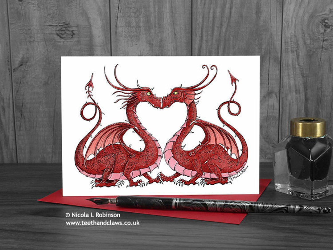 Dragon Valentine Card, Red Dragons Love Card, Welsh Dragons Valentine ...