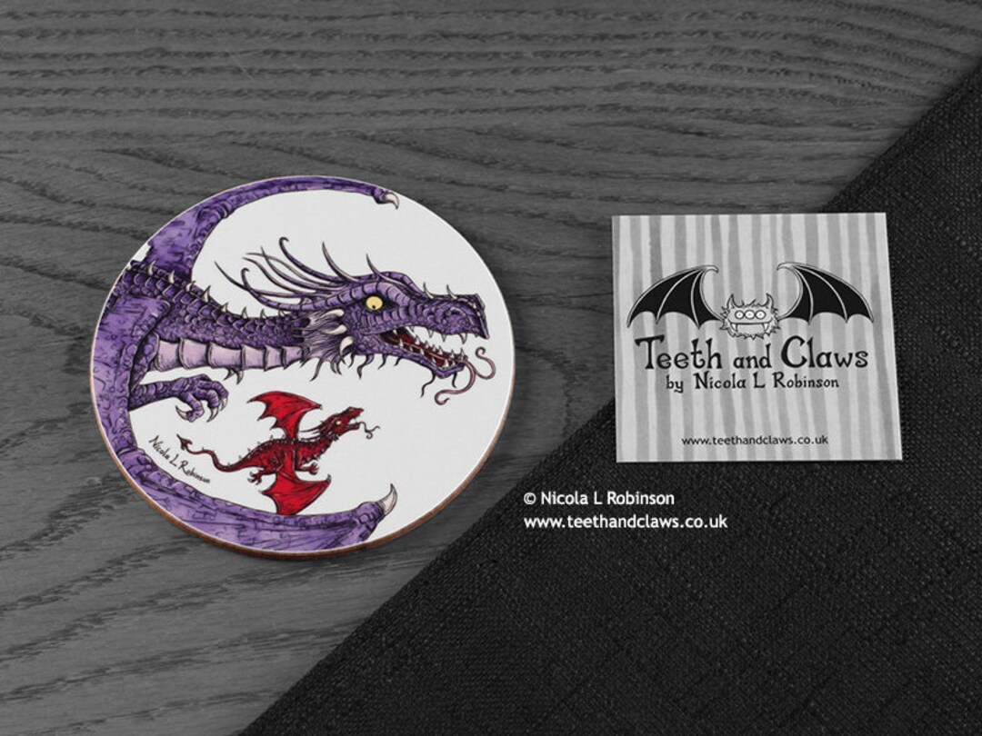 Purple Dragon Coaster, Flying Dragons Coaster, Mother Dragon Gift, Geek ...