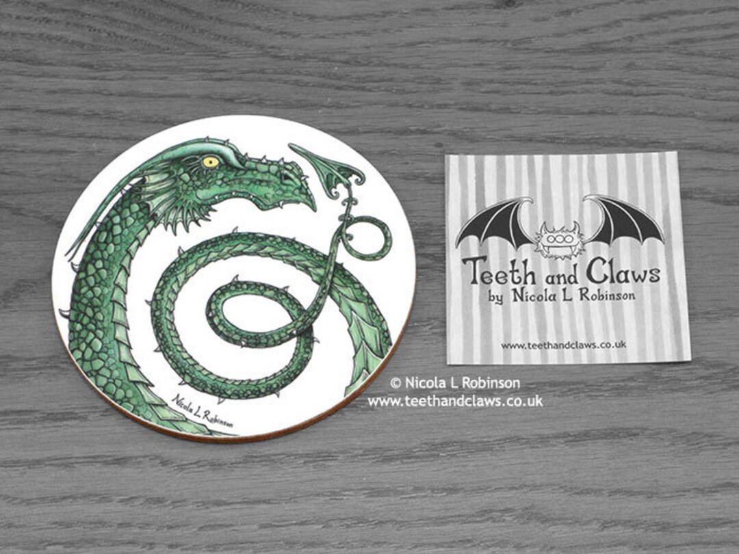 Celtic Green Dragon Coaster, Quirky Dragon Coaster, Geek Coaster ...