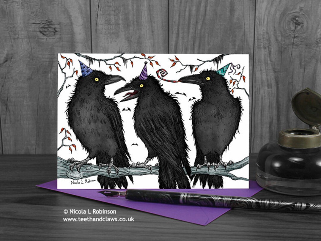 Gothic Crows Birthday Card, Crows Birthday Party, Halloween Birthday ...