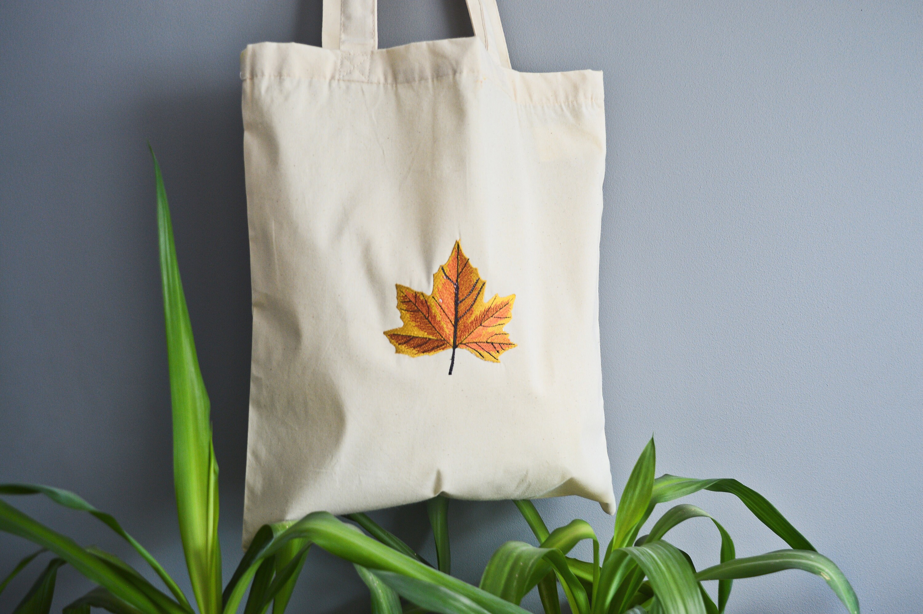 Fall Leaf Tote Bag Eco Canvas Bag With Golden Leaf Gift for a - Etsy UK