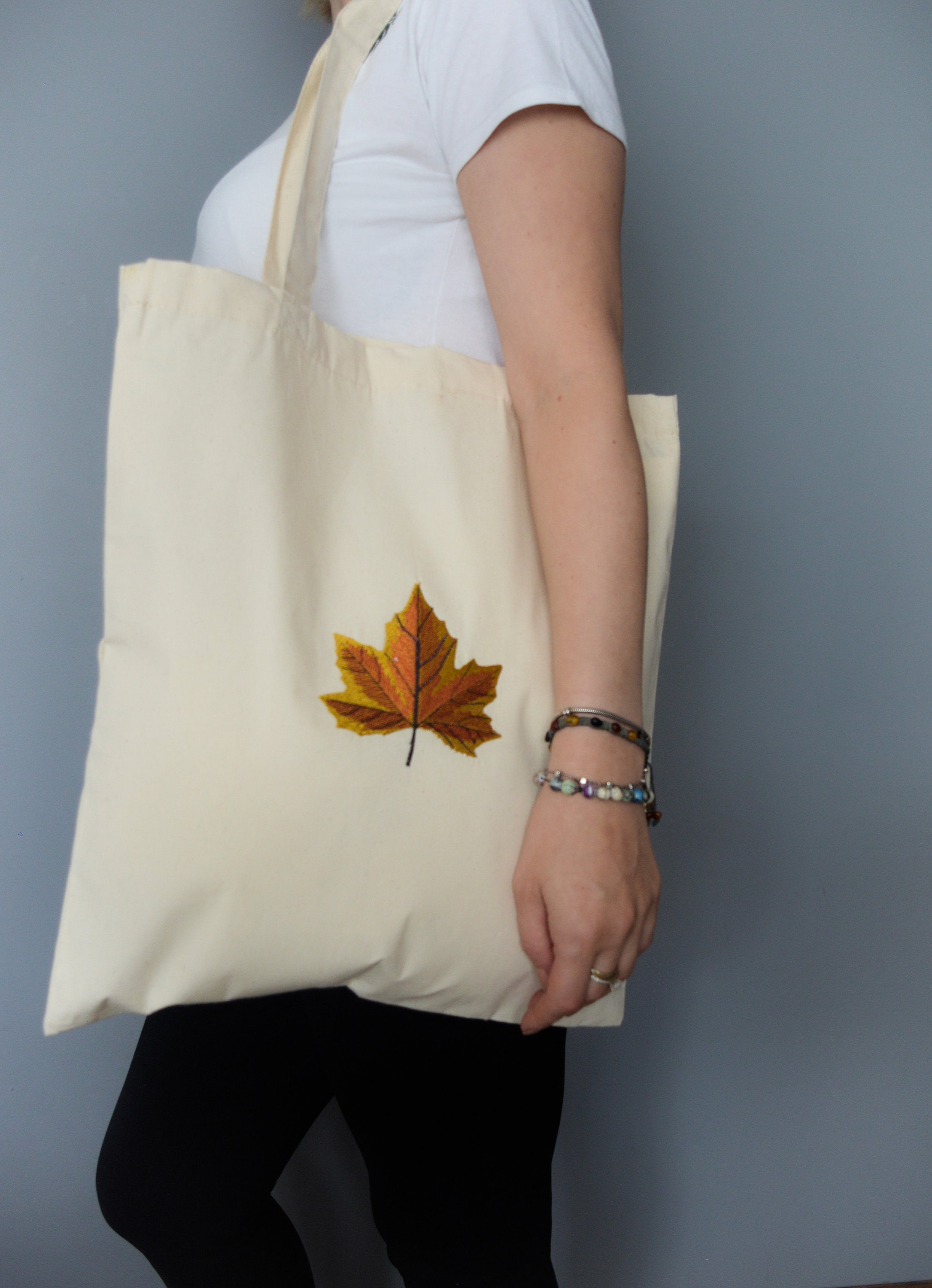 Fall Leaf Tote Bag, Eco Canvas Bag With Golden Leaf Gift for a Friend ...