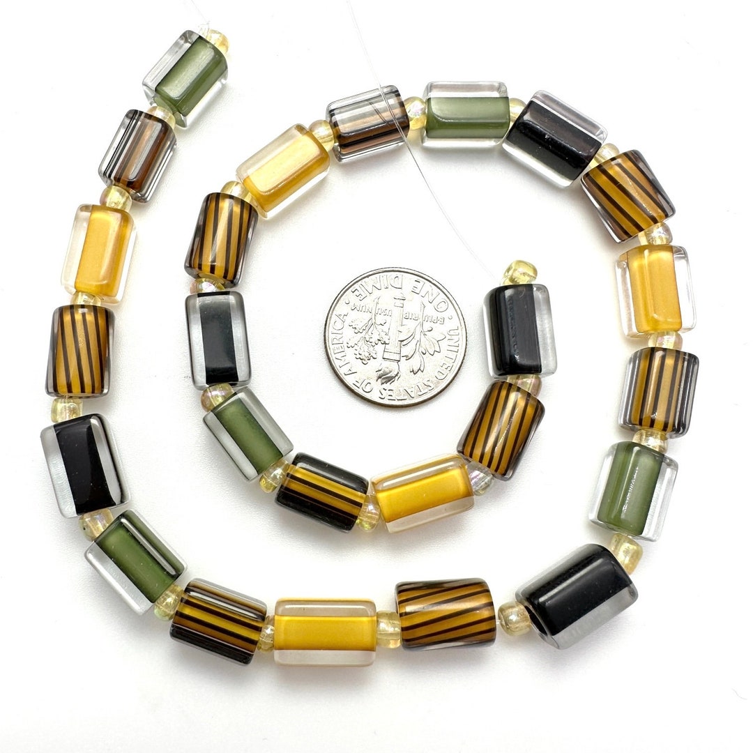 Furnace Glass Cane Beads, Shades of Brown, Gold, Tarragon Green and ...