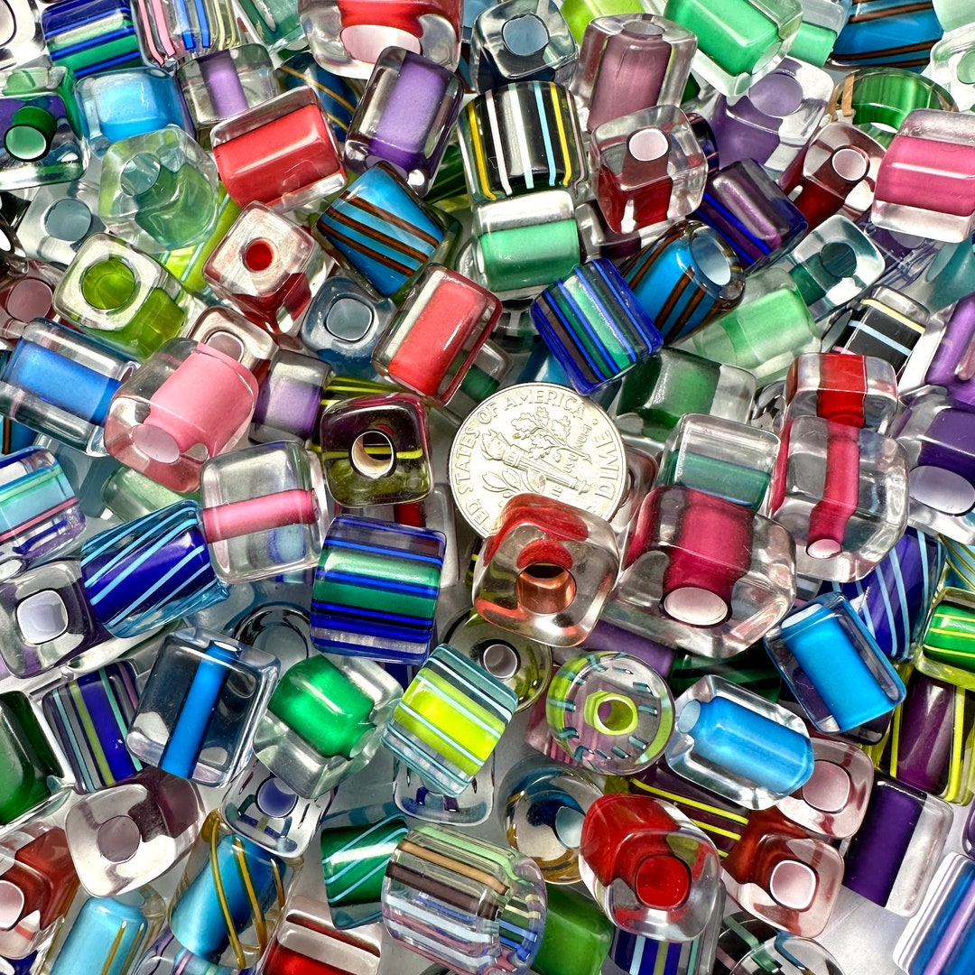 Med/lg Cane Furnace Glass Designer Beads, Chunky Jewel Tone Cubes and ...