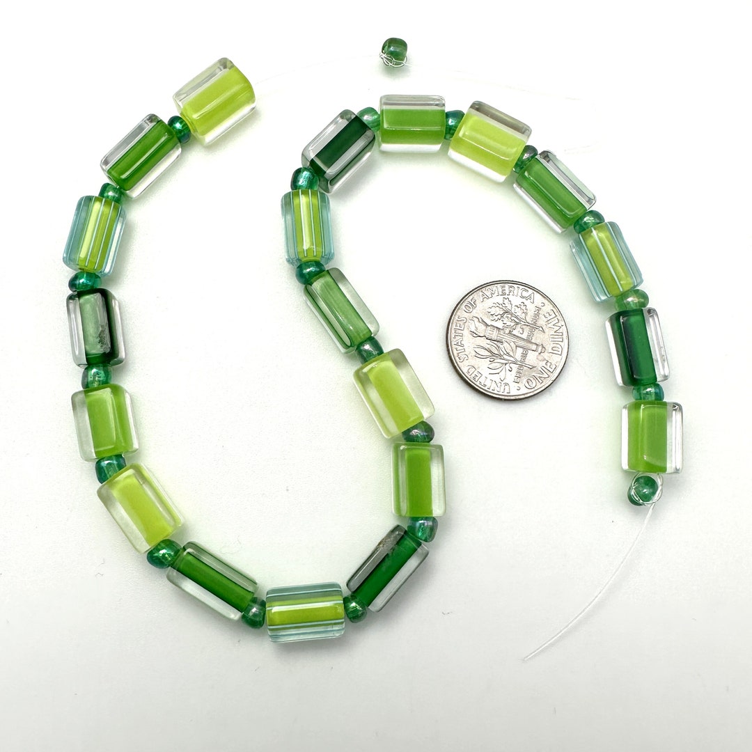 Furnace Glass Cane Beads, Shades of Green, Mixed Set, Medium Size, 20 ...