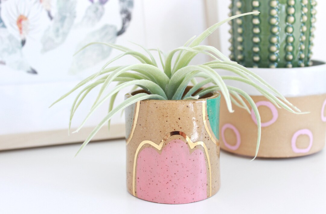 Colorful Mini Plant Pot, Gold Abstract Ceramic Pot, Ceramic Tumbler ...