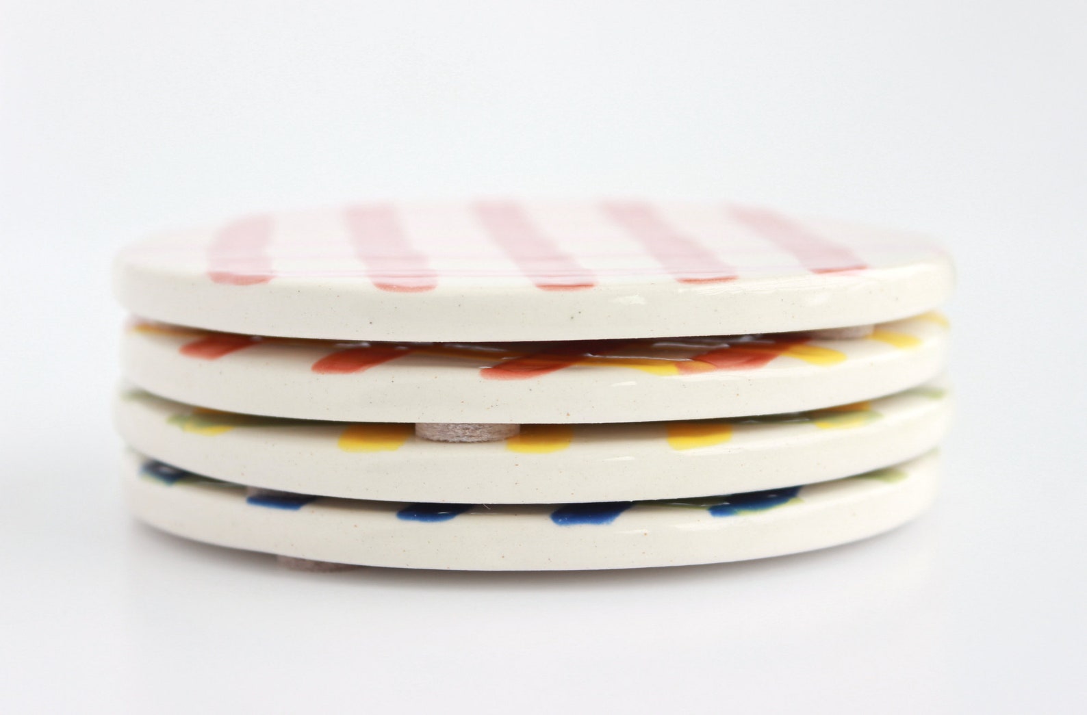 Ceramic Coaster Set of 4, Rainbow Gingham Pattern, Rainbow Ceramic ...