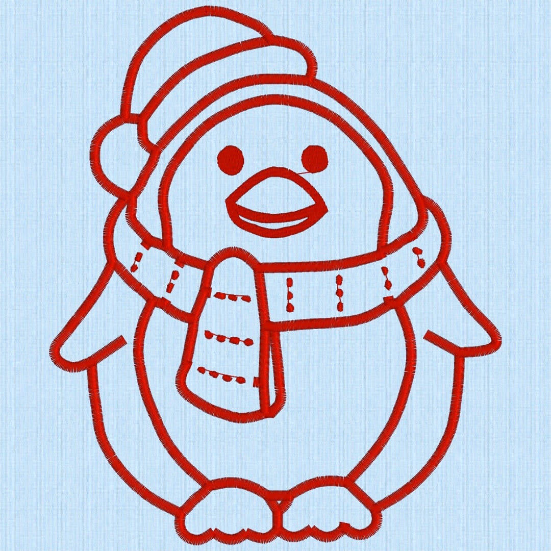Penguin 2 Redwork Machine Embroidery Design in 11 Sizes and 12 Formats ...