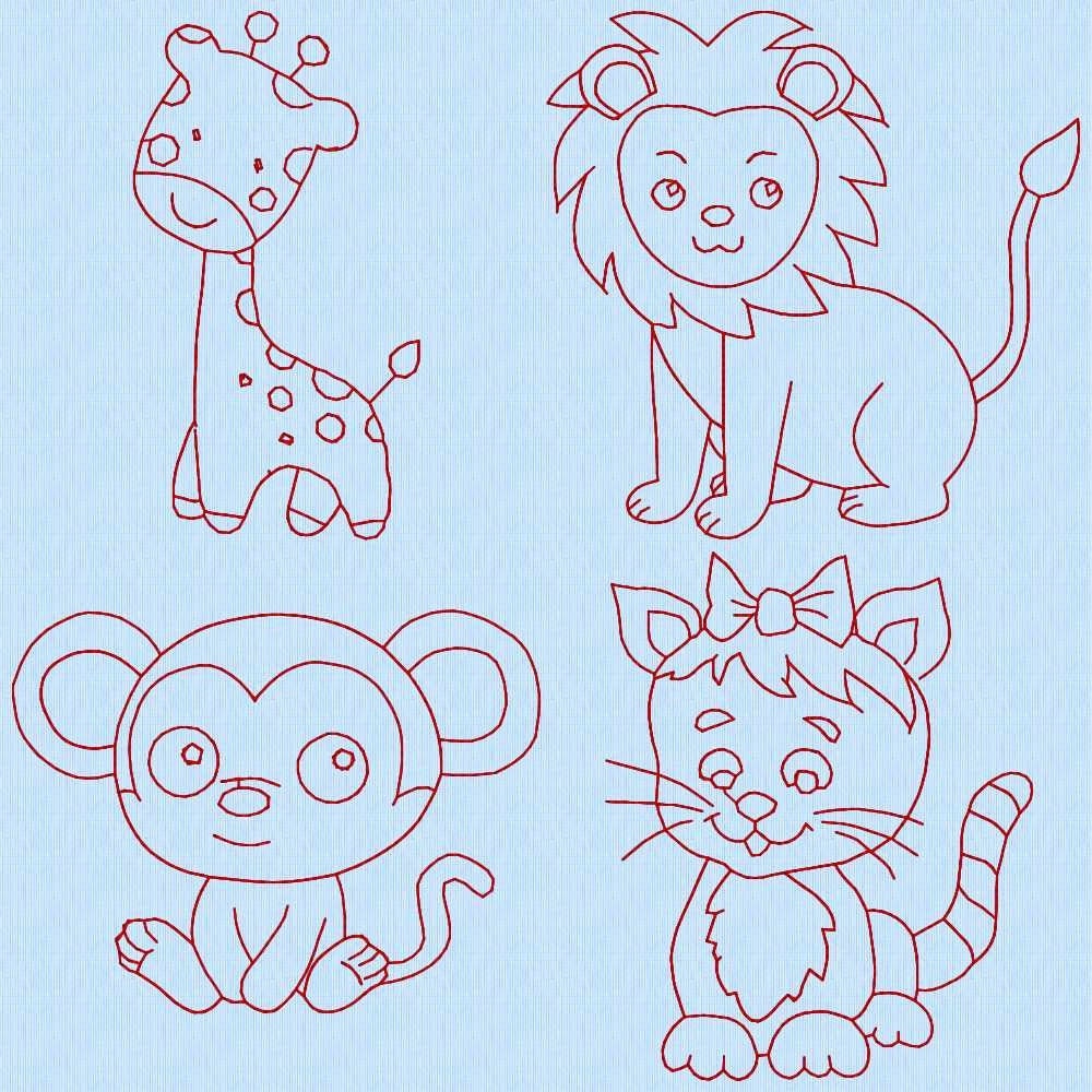Animal Redwork 2 Machine Embroidery Designs 2, 3, 4, 5, 6, 7, 8 Inches ...