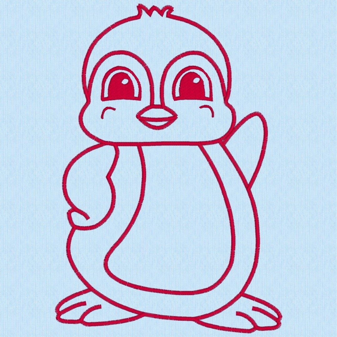 Penguin 1 Redwork Machine Embroidery Design in 11 Sizes and 12 Formats ...