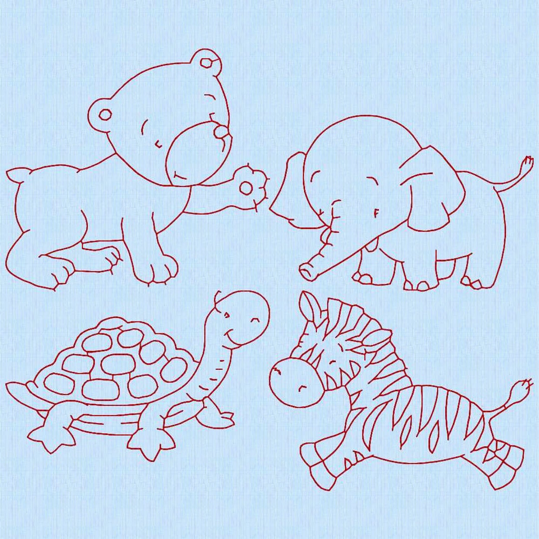 Animal Redwork 1 Machine Embroidery Designs 2, 3, 4, 5, 6, 7, 8 Inches ...
