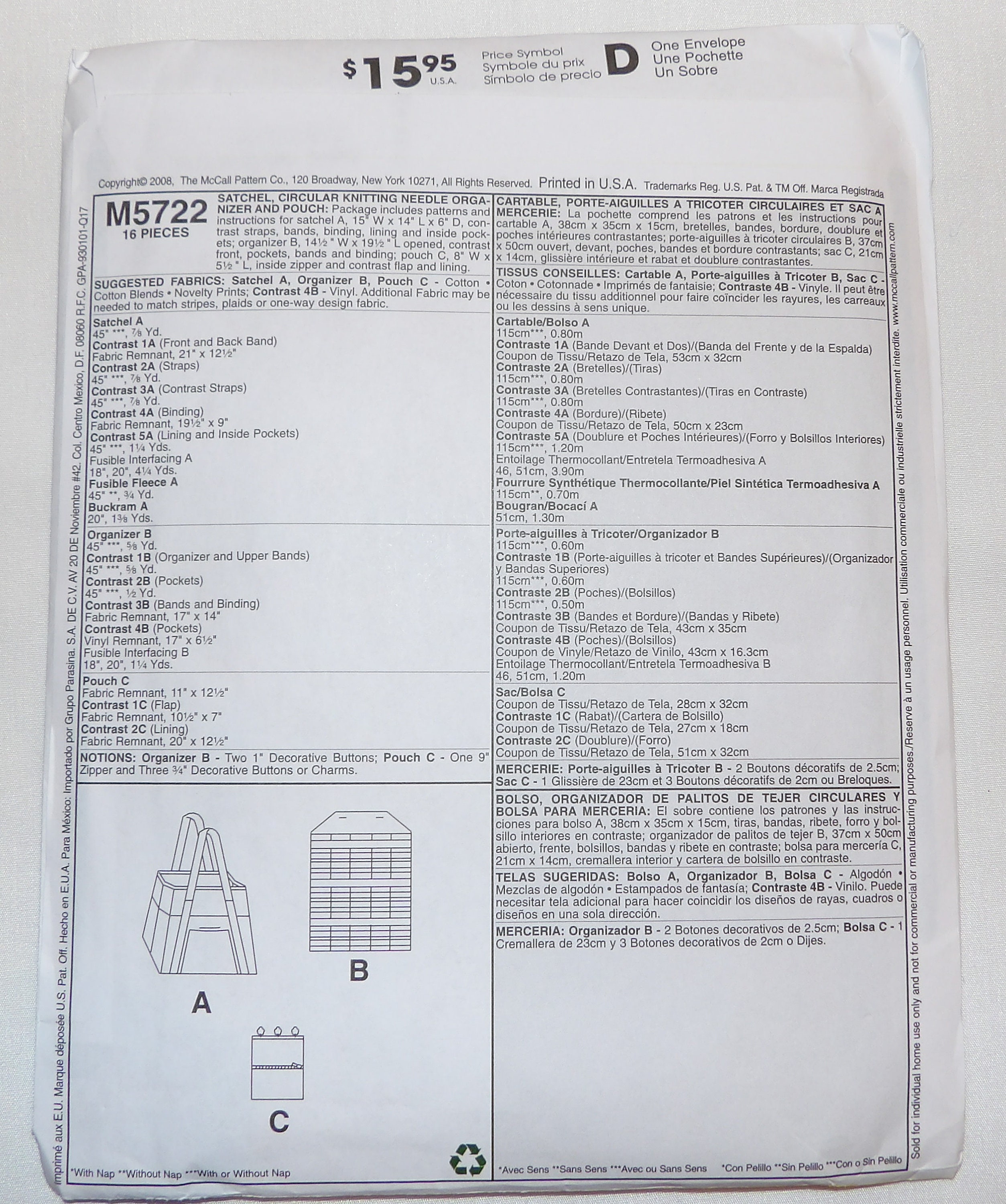 Mccall's Crafts Kay Whitt Design Knitting or Everyday Accessories M5722 ...
