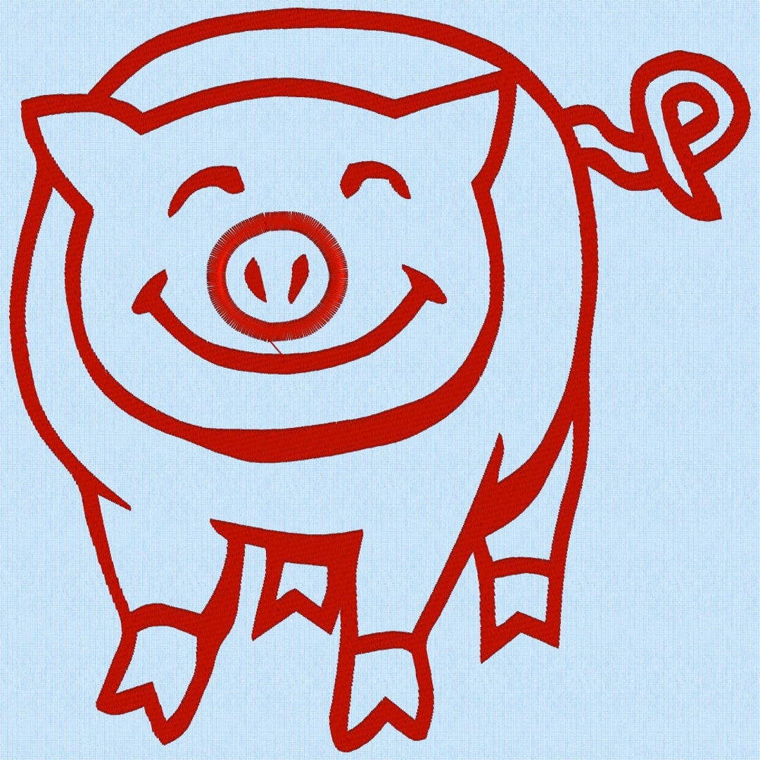 Pig 1 Redwork Machine Embroidery Design in 8 Sizes and 12 Formats ...