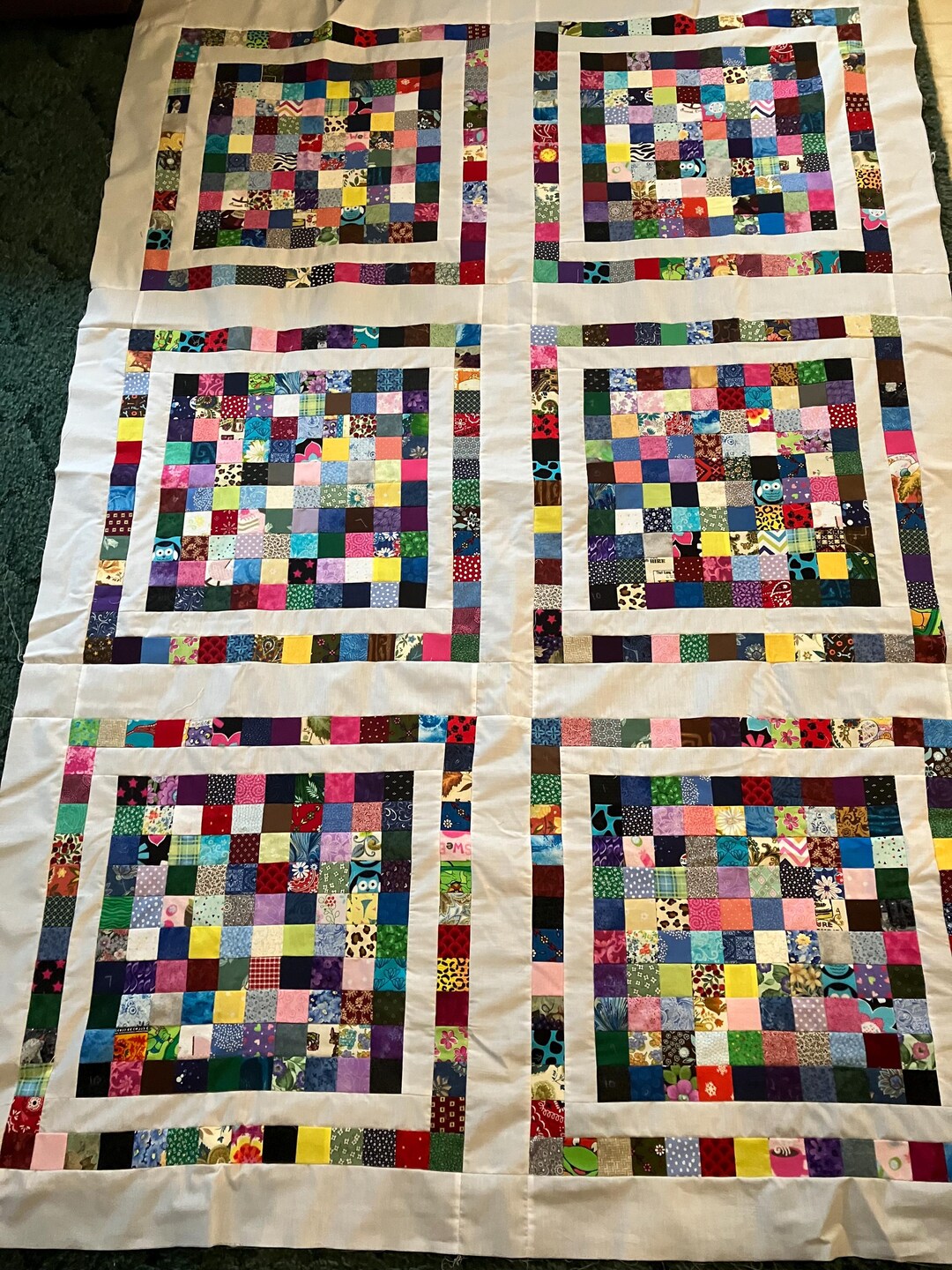 100 Blocks Pattern Quilt Top Toddler/crib/lap Homemade Multi-color 51-1 ...