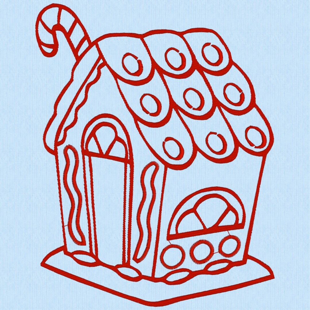 Gingerbread House 1 Redwork Machine Embroidery Design in 11 Sizes and ...