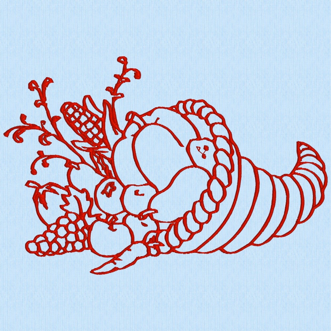 Cornucopia 1 Redwork Machine Embroidery Design in 15 Sizes and - Etsy