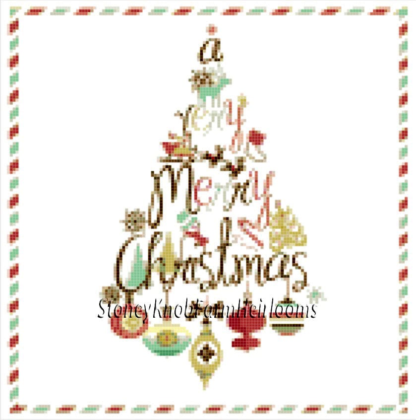 A Very Merry Christmas Tree in Vintage Colors - Cross Stitch Pattern ...