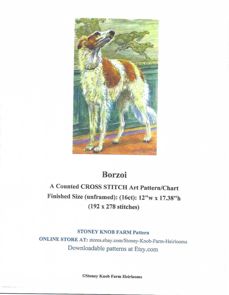 Borzoi ~ Dogs, Puppies ~ 2 Counted Cross Stitch Patterns Color & Blkwht ...