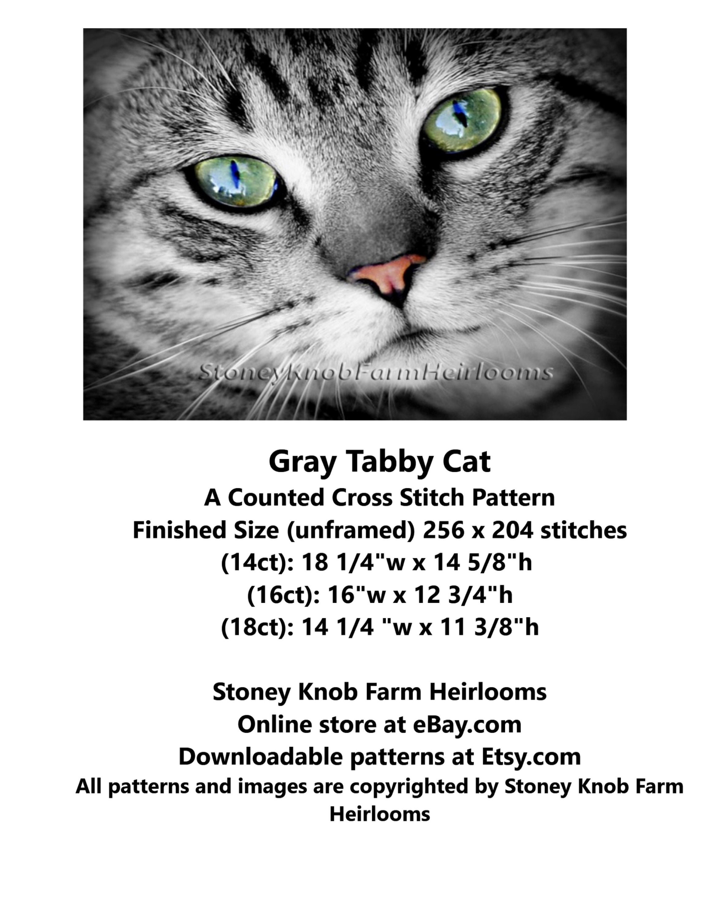 Gray Tabby Cat ~ DIY Cross Pattern Blackwhite Symbols ~ Download - Etsy