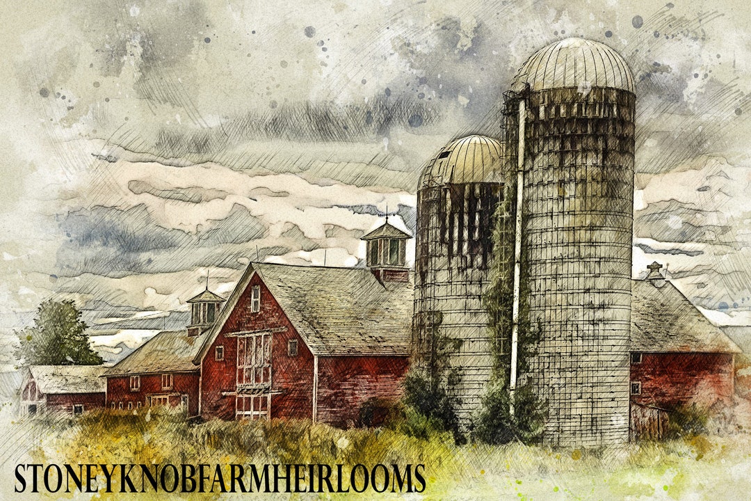 Barn and Silos ~ Farm Landscape ~ DIY 2 Cross Stitch Patterns ~ Color ...
