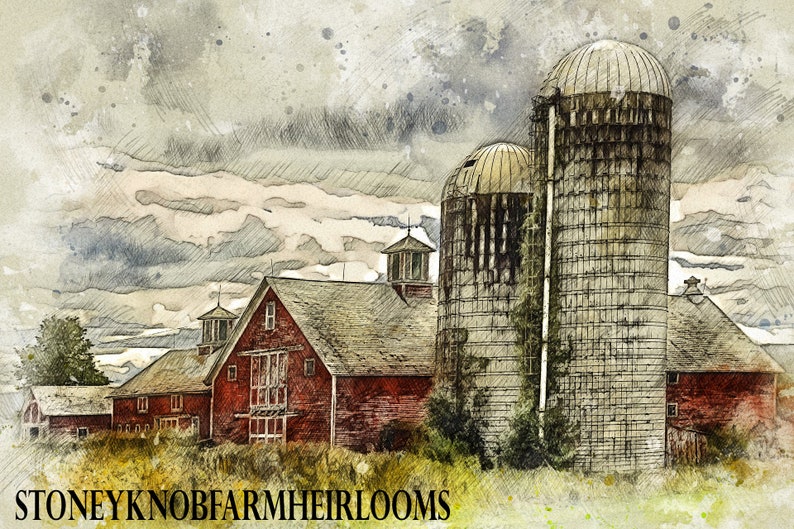 Barn and Silos ~ Farm Landscape ~ DIY 2 Cross Stitch Patterns ~ Color ...