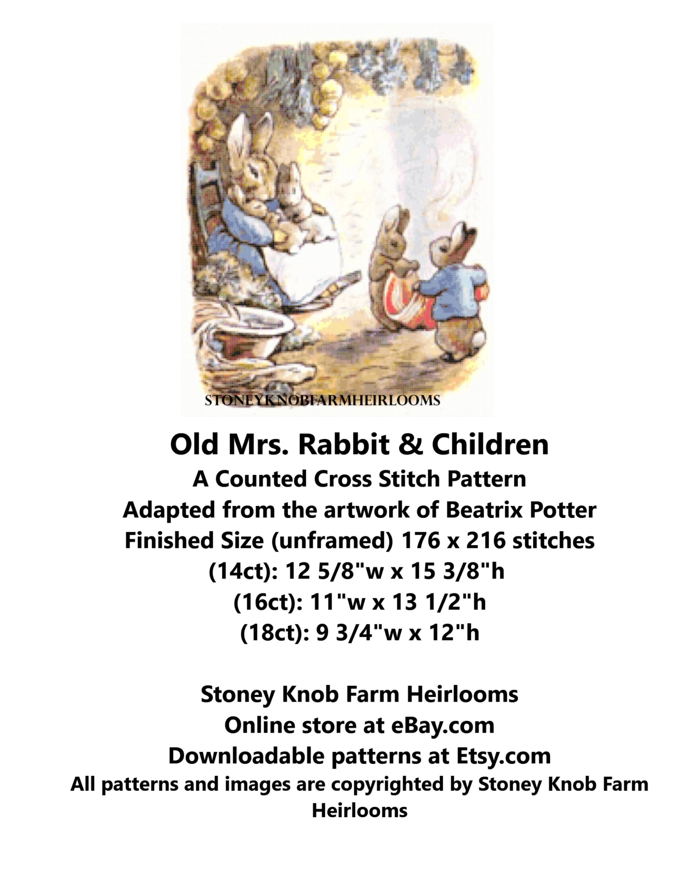 Old Mrs Rabbit and Children ~ Beatrix Potter ~ DIY 2 Cross Stitch ...