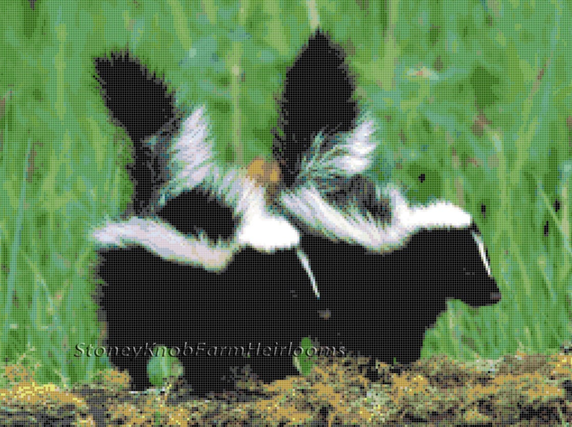 Skunks Animals, Nature Cross Stitch Pattern Color and Blkwht Symbols ...