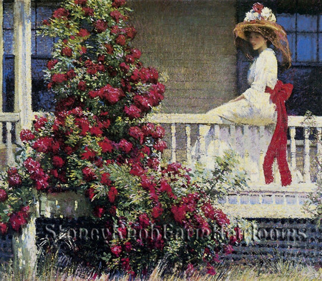 The Crimson Rambler ~ Roses, Victorian Lady on Porch ~ DIY 2 Cross ...