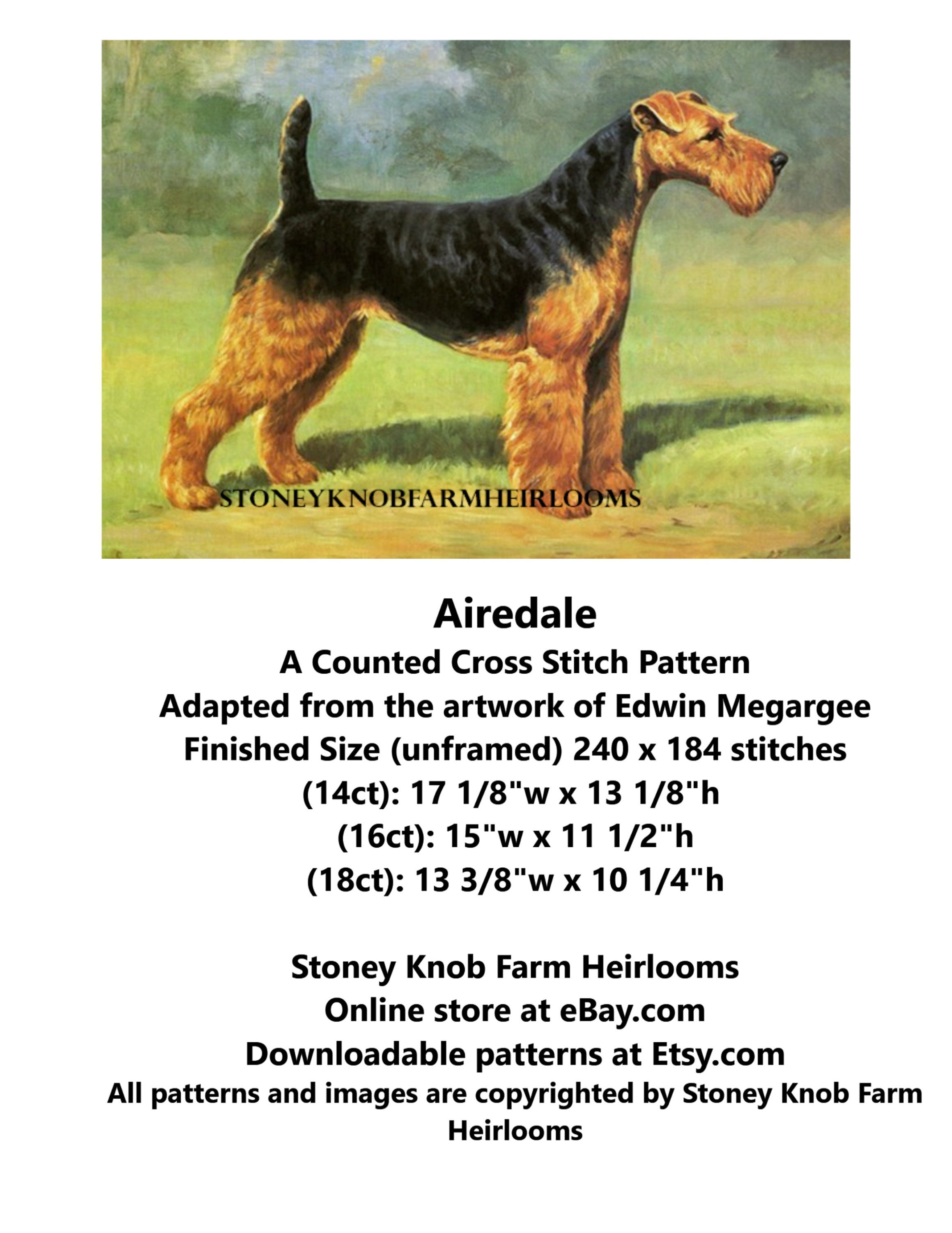 Airedale ~ Vintage Dogs, Edwin Megargee ~ DIY 2 Cross Stitch Patterns ...