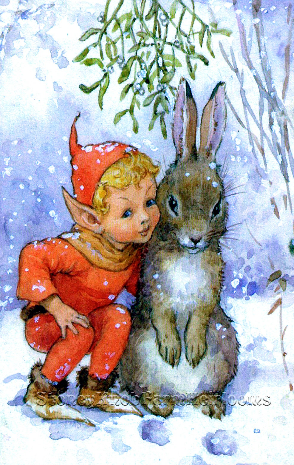 Elf and Rabbit Under Mistletoe ~ DIY 2 Cross Stitch Patterns ~ One in ...