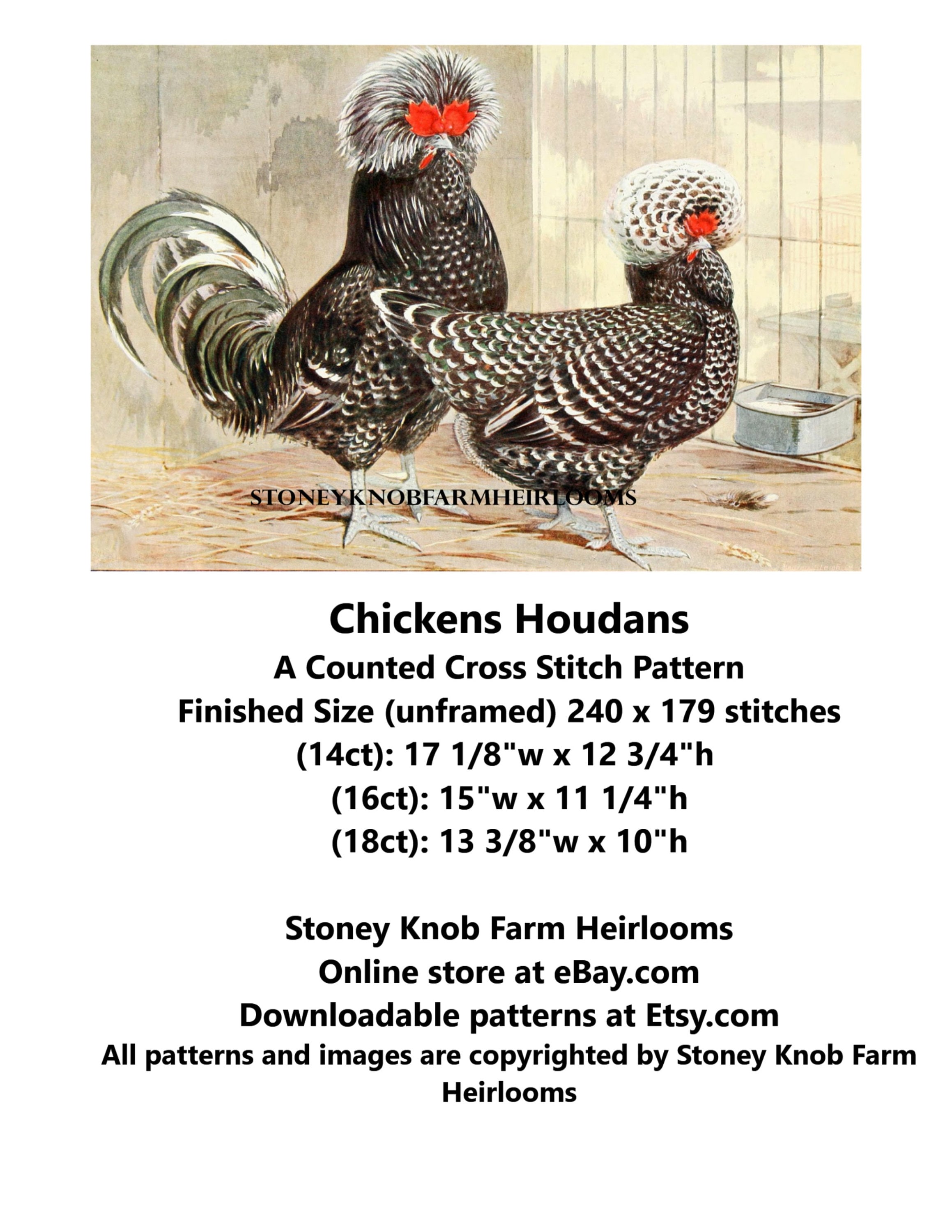 Chickens Houdans ~ Poultry Breeds ~ DIY 2 Cross Stitch Patterns ~ Color ...
