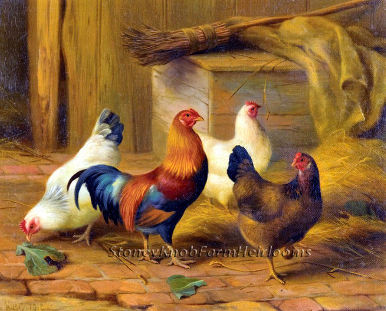 Rooster and Hens ~ Edgar Hunt, Chickens, Barnyard ~ 2 Counted Cross ...